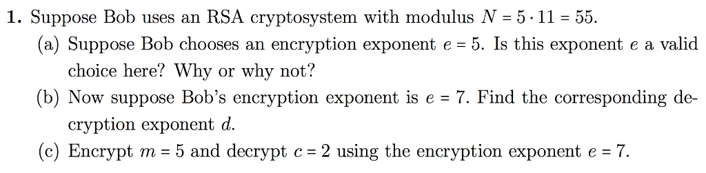 Solved 1 Suppose Bob Uses An Rsa Cryptosystem With Modulus 3550