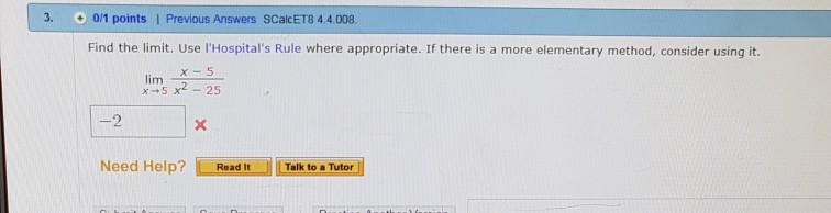 Solved 3. 0/1 points I Previous Answers SCalcET8 4.4.008 | Chegg.com