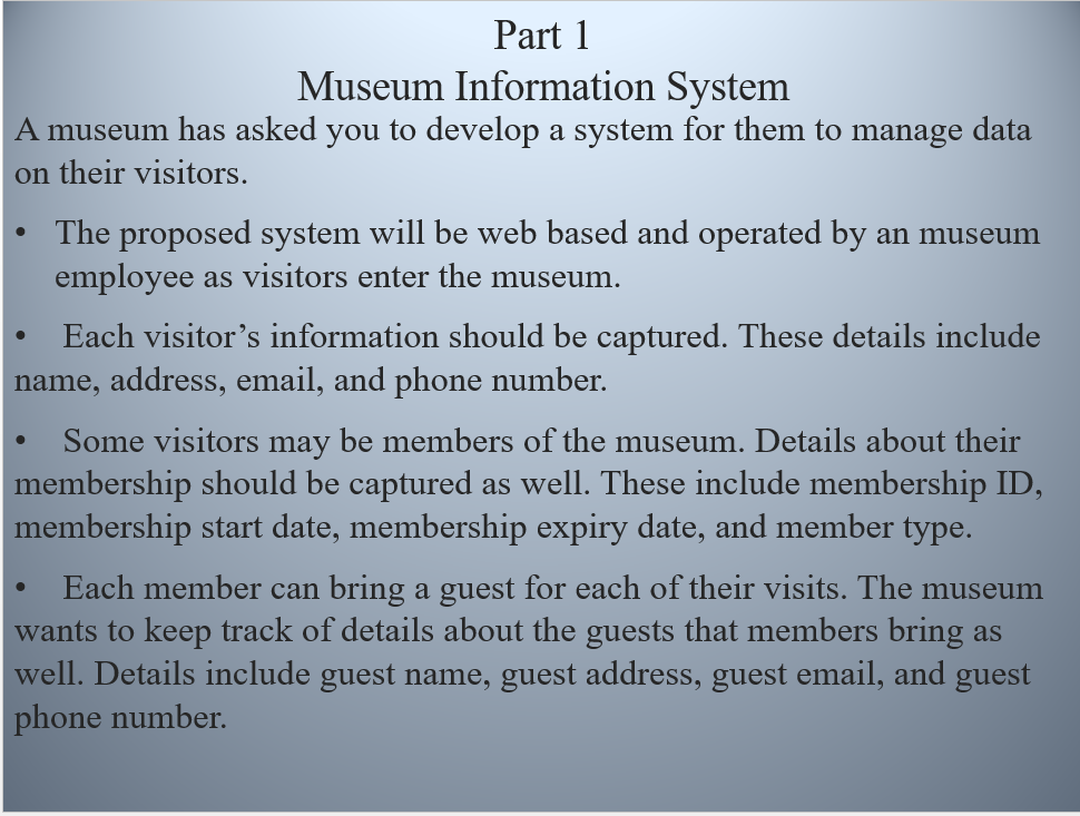 Solved Part 1 - Instructions For the Museum Information | Chegg.com