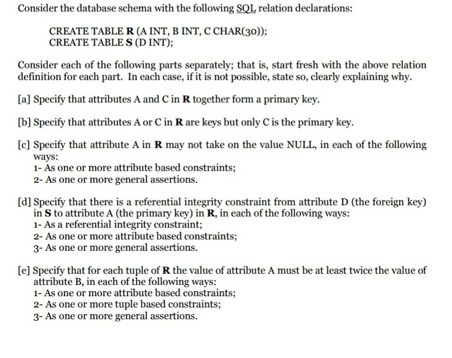 Solved Consider the database with single relation | Chegg.com