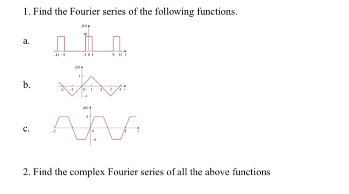 Solved Find the Fourier series of the following functions. | Chegg.com