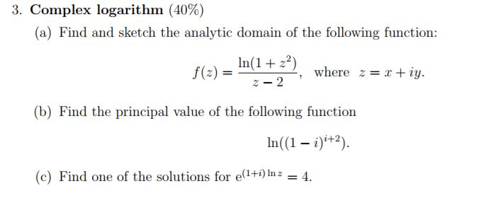 Solved 3. Complex logarithm (40%) (a) Find and sketch the | Chegg.com