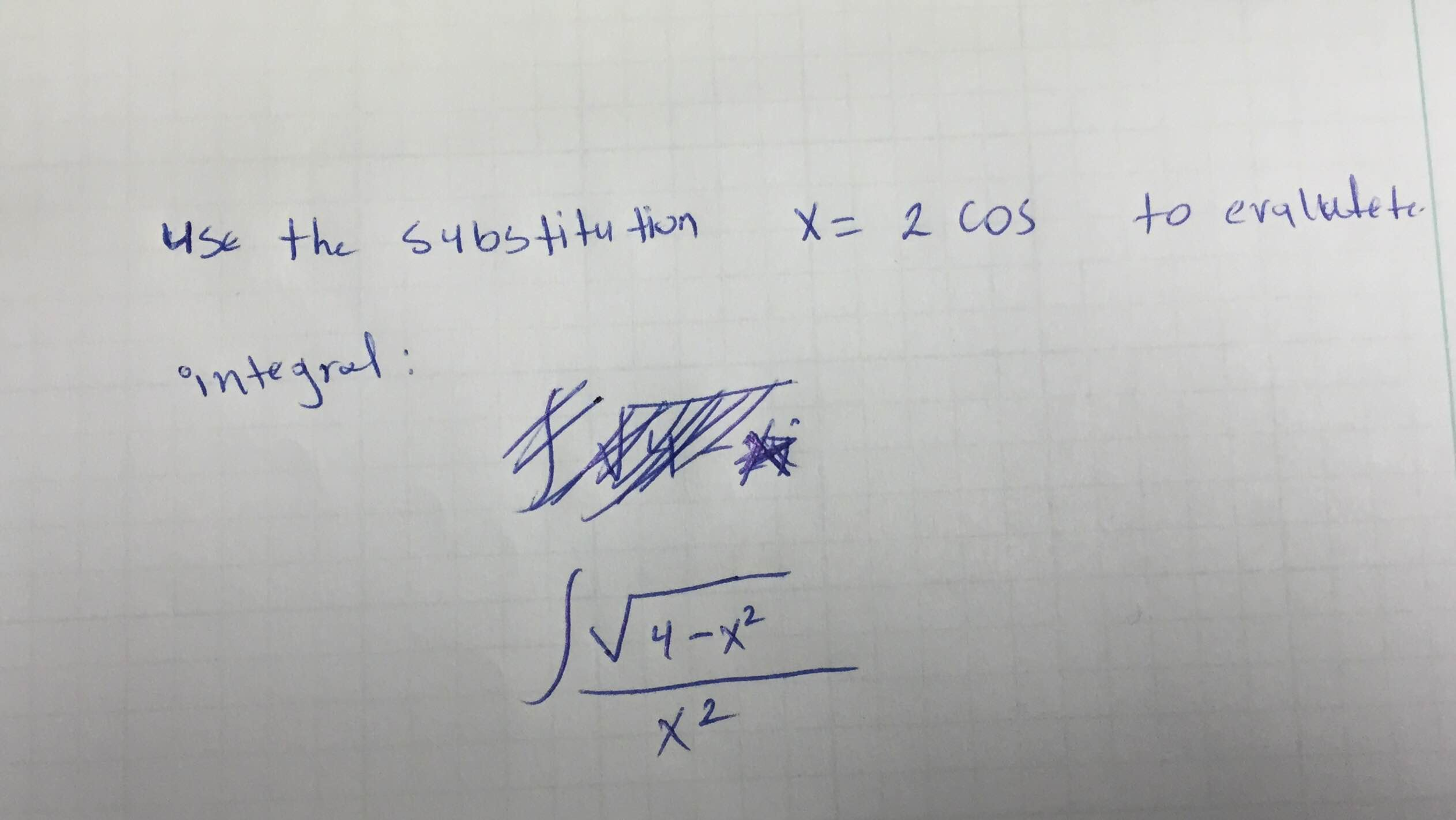 Solved Use the substitution x = 2 cos to evaluate integral | Chegg.com
