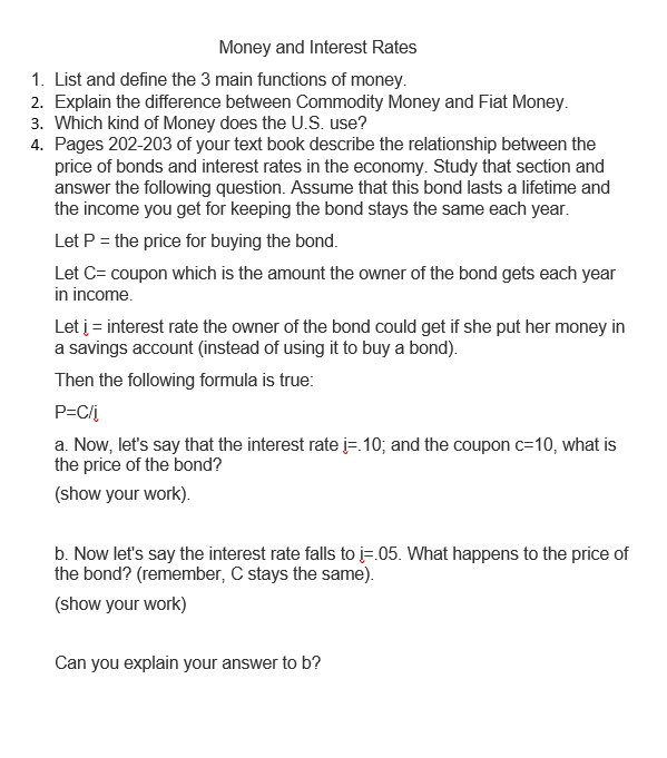 Solved Money and Interest Rates 1. List and define the 3 | Chegg.com