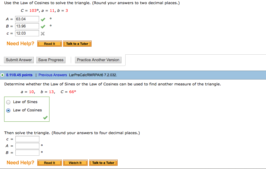 Solved Use the Law of Cosines to solve the triangle. (Round | Chegg.com