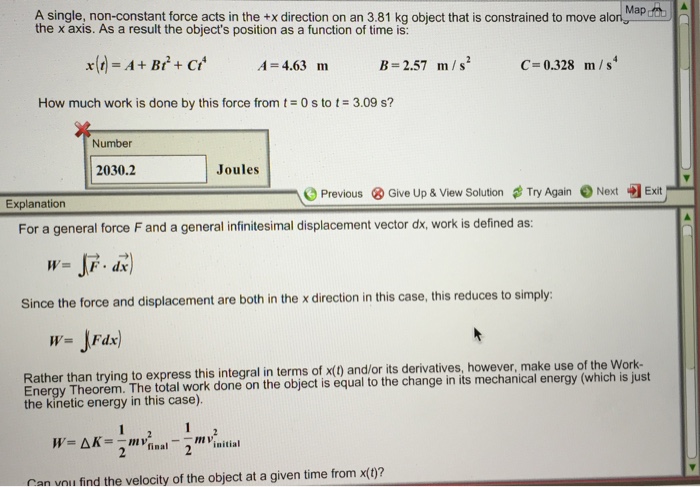 Solved A single, non-constant force acts in the +x direction | Chegg.com