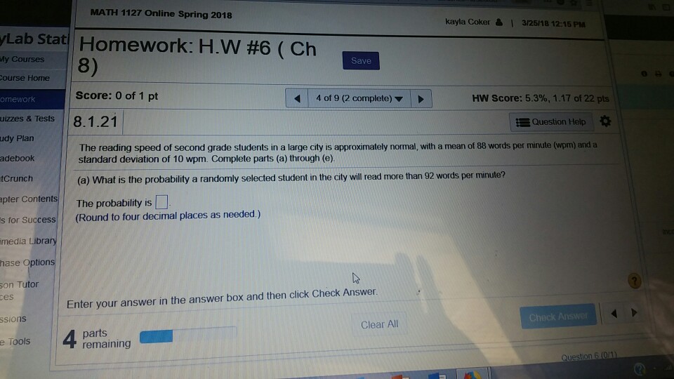 Solved MATH 1127 Online Spring 2018 la Coker &I 3/2518 12-15 | Chegg.com