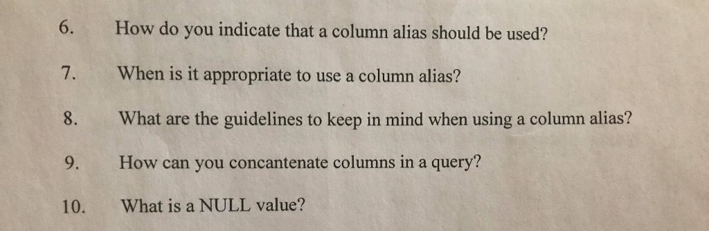 Solved How do you indicate that a column alias should be | Chegg.com