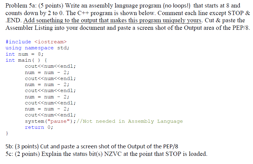 Problem 5a: (5 points) Write an assembly language | Chegg.com