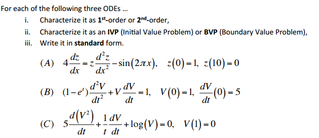 Solved For each of the following three ODEs.. i. | Chegg.com