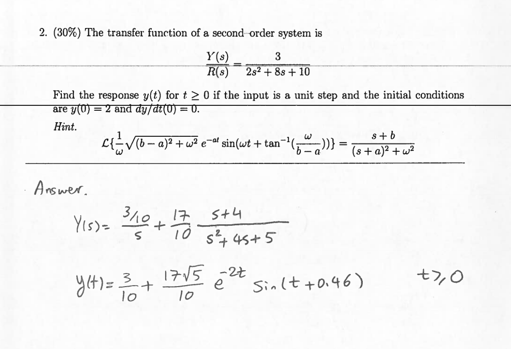 Solved 2. (30%) The transfer function of a second order | Chegg.com