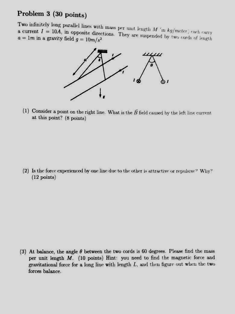 Two infinitely long parallel lines with mass per unit | Chegg.com
