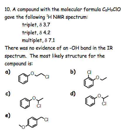 Solved A compound with the molecular formula C_8H_9ClO gave | Chegg.com