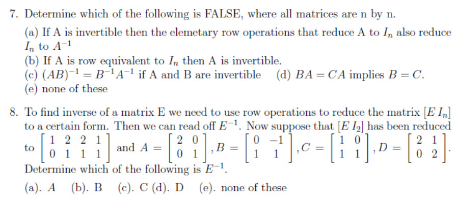 Solved 7. Determine which of the following is FALSE, where | Chegg.com