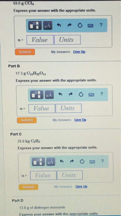 Solved Calculate The Number Of Moles 69 0 G Ccl 4 Express