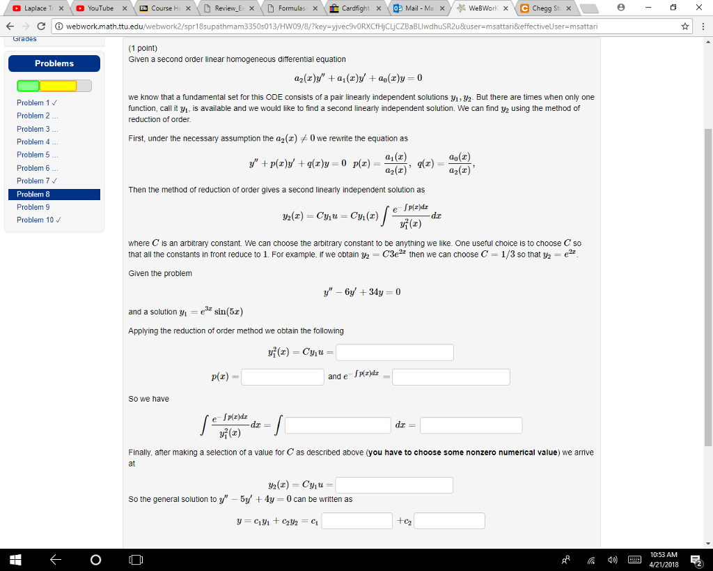 Solved Review E X C webwork.math.ttu.e r1 8supathmam3350s01 | Chegg.com