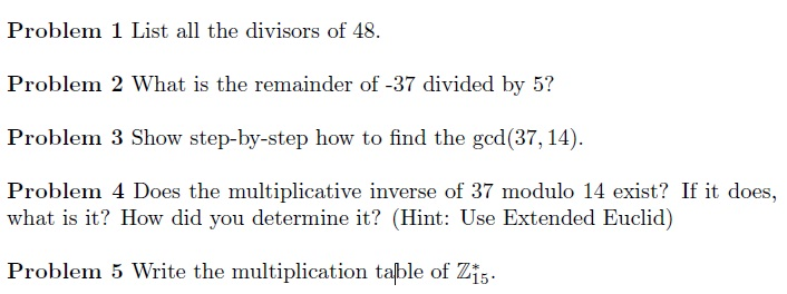 Solved List all the divisors of 48. What is the remainder | Chegg.com