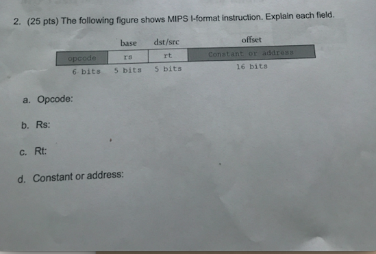 Solved 2. (25 pts) The following figure shows MIPS 1-format | Chegg.com