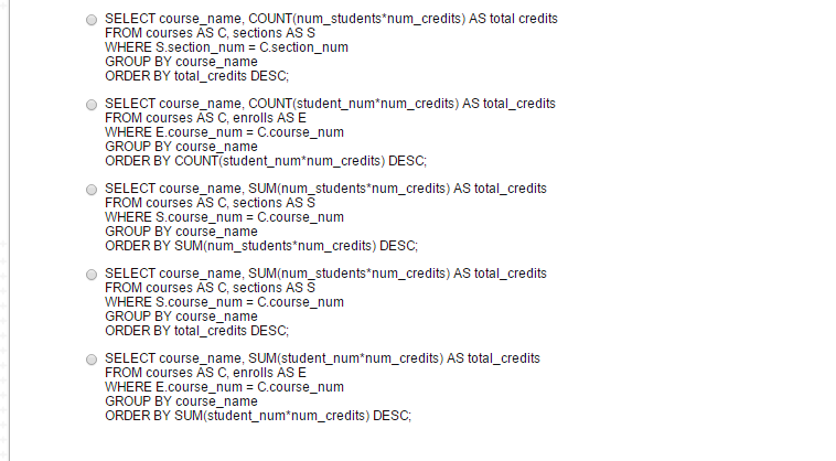 Solved O SELECT course_name, COUNT | Chegg.com