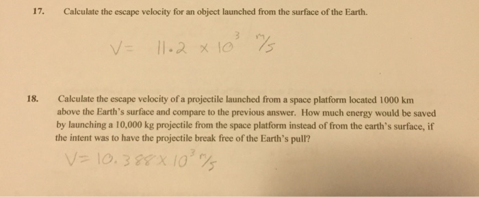Solved Calculate the escape velocity for an object launched | Chegg.com