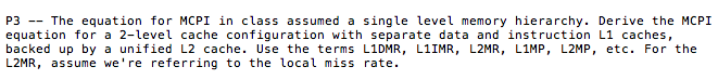 Derive the MCPI equation for a 2-level cache | Chegg.com
