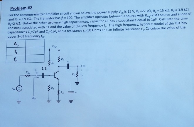 Solved Problem #2 For the common-emitter amplifier circuit | Chegg.com