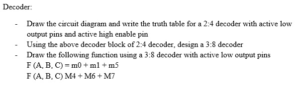 Solved Decoder: Draw the circuit diagram and write the | Chegg.com