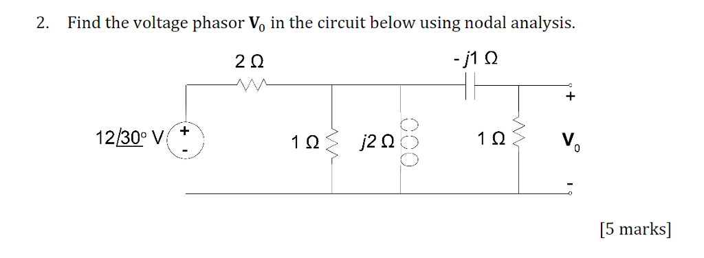 Solved 2. Find the voltage phasor Vo in the circuit below | Chegg.com
