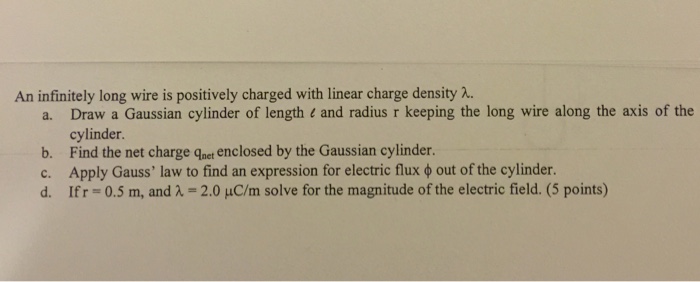 Solved An infinitely long wire is positively charged with | Chegg.com