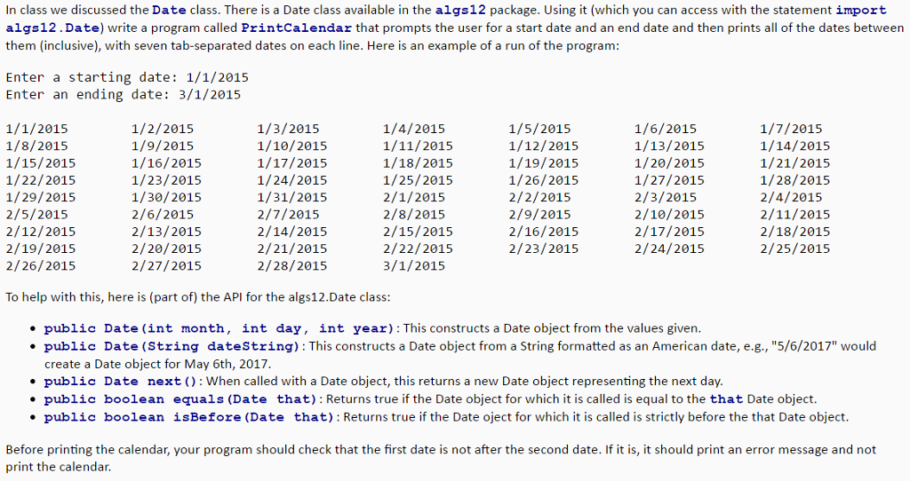 Solved In class we discussed the Date class. There is a Date | Chegg.com