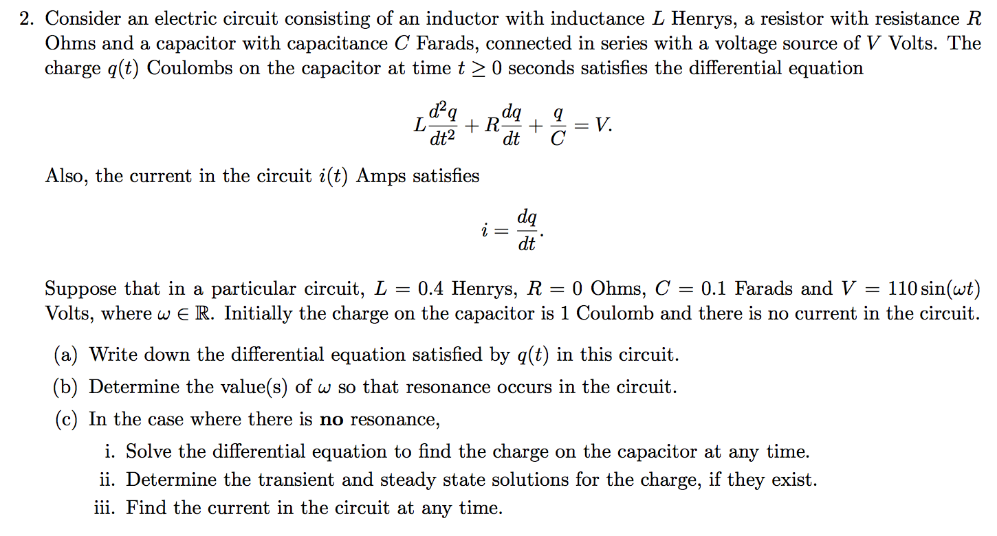 Solved Consider an electric circuit consisting of an | Chegg.com
