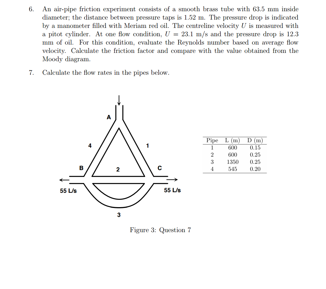Solved 6. An air-pipe friction experiment consists of a | Chegg.com