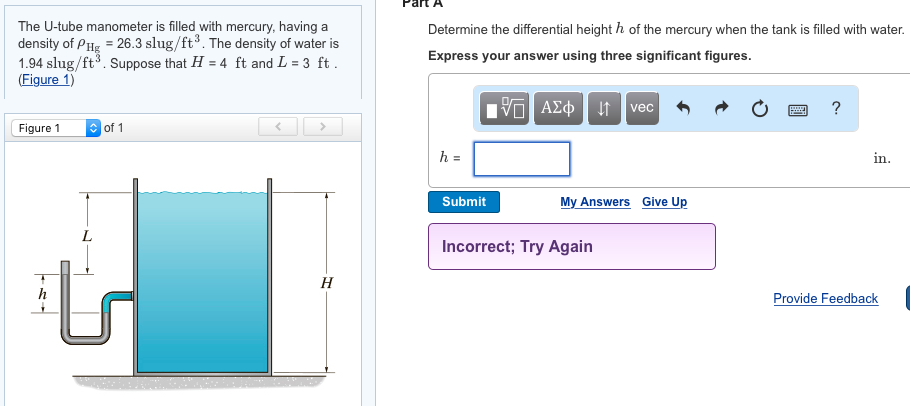 Solved The U-tube manometer is filled with mercury, having a | Chegg.com