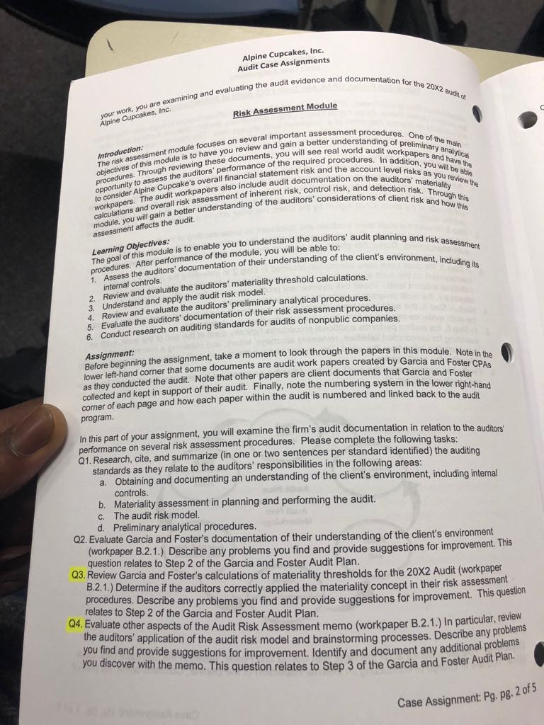Alpine Cupcakes, Inc. Audit Case Assignments your | Chegg.com