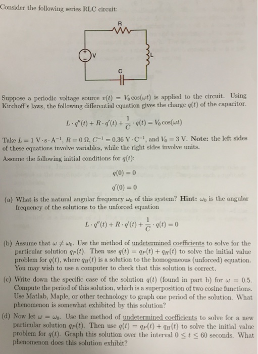 Solved Consider the following series RLC circuit: Suppose a | Chegg.com