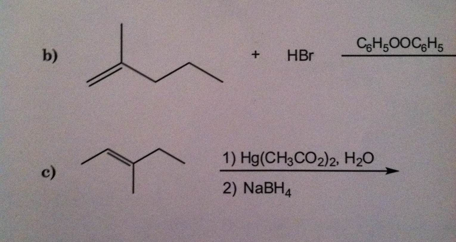 Solved b) 1) Hg(CH3CO2)2, H2O 2) NaBH4 c) | Chegg.com