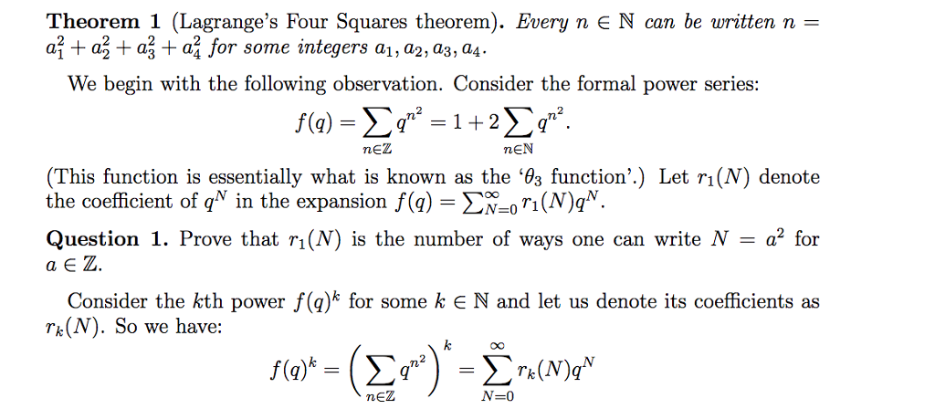 Solved Theorem 1 (Lagrange's Four Squares theorem). Every n | Chegg.com