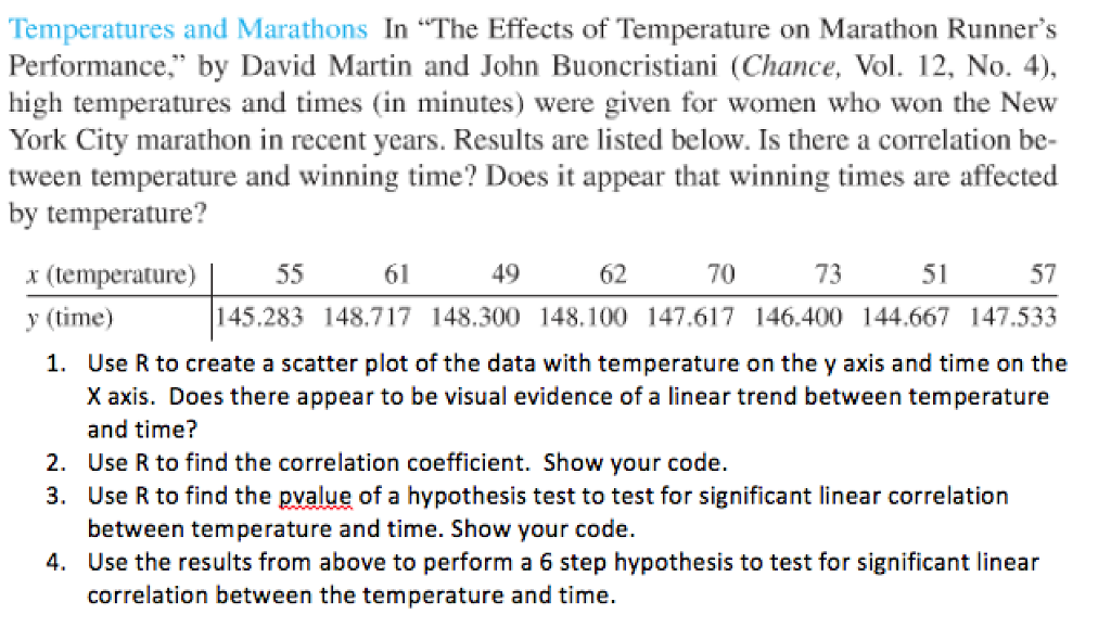 Solved Temperatures and Marathons In The Effects of | Chegg.com