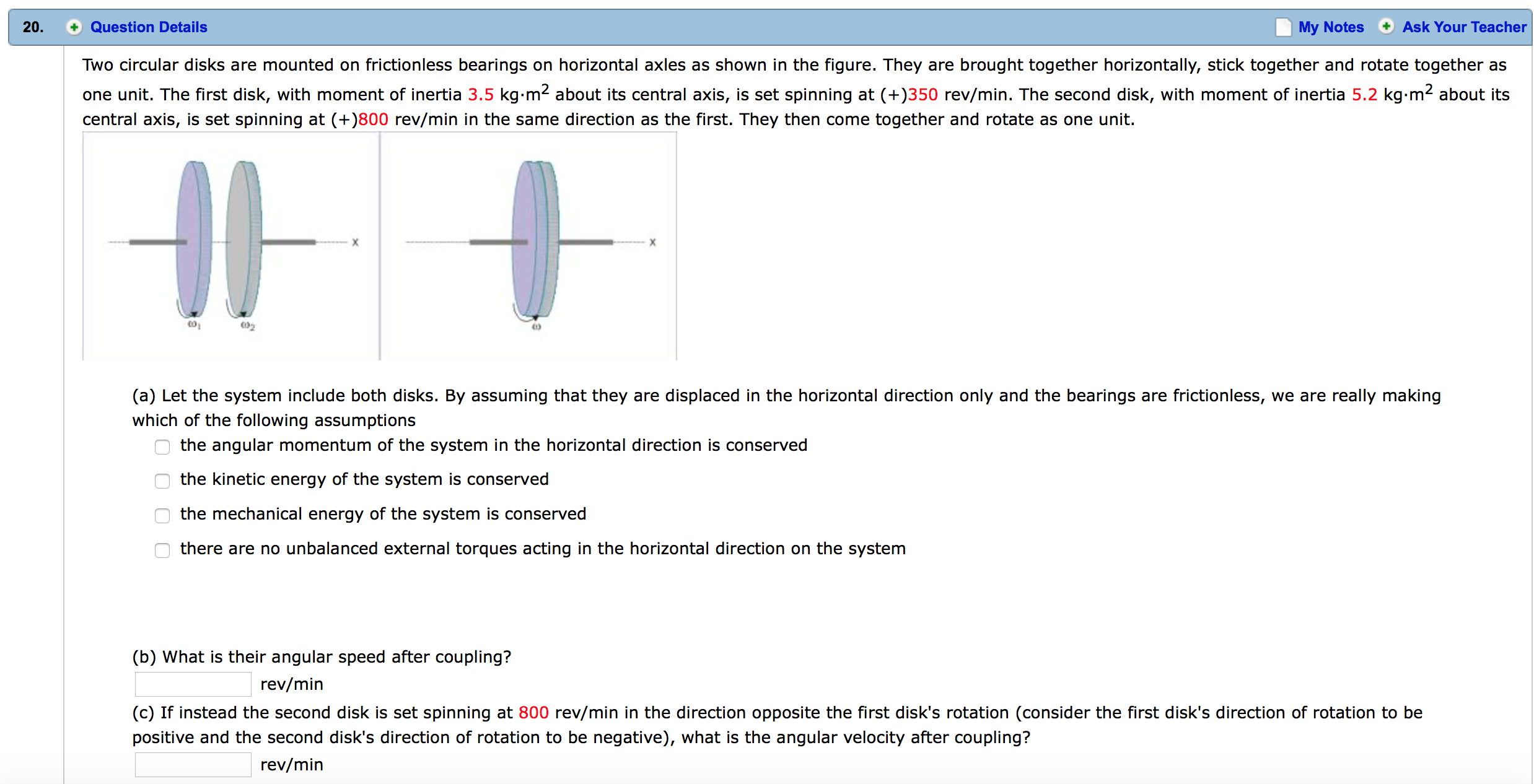 Solved Two circular disks are mounted on frictionless | Chegg.com