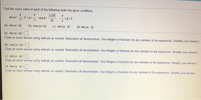 Solved: Find The Exact Value Of Each Of The Following Unde... | Chegg.com