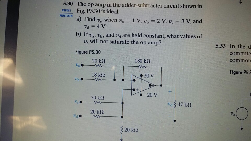 Solved The Op Amp In The Adder Subtracter Circuit Shown In 