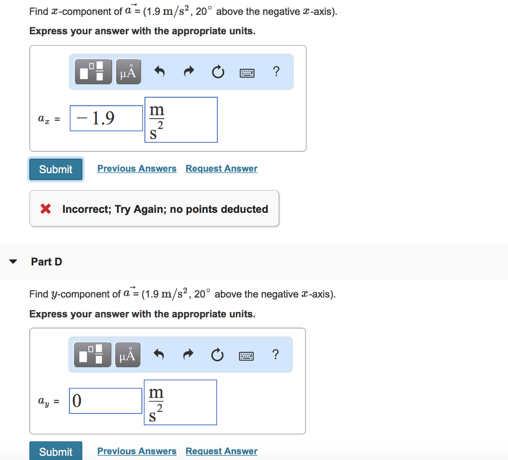 Solved Find x-component of a = (1.9 m/s2, 20° above the | Chegg.com