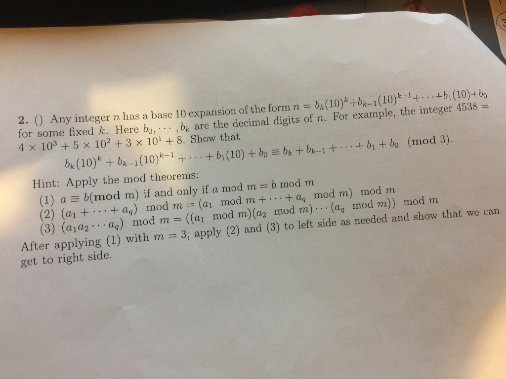 Solved 2. () Any integern has a base 10 expansion of the | Chegg.com