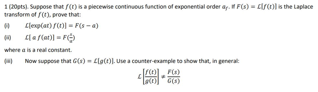Solved 1 (20pts). Suppose that f (t) is a piecewise | Chegg.com