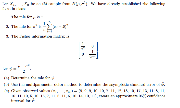 Solved Let X1; ,,, ;Xn be an iid sample from N( ?; ?2). | Chegg.com