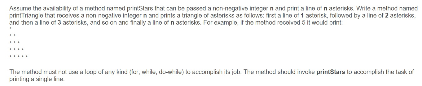 Assume the availability of a method named printStars | Chegg.com