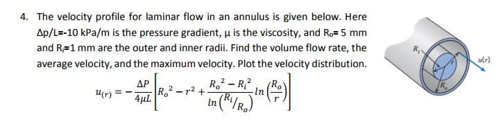 Solved 4. The velocity profile for laminar flow in an | Chegg.com