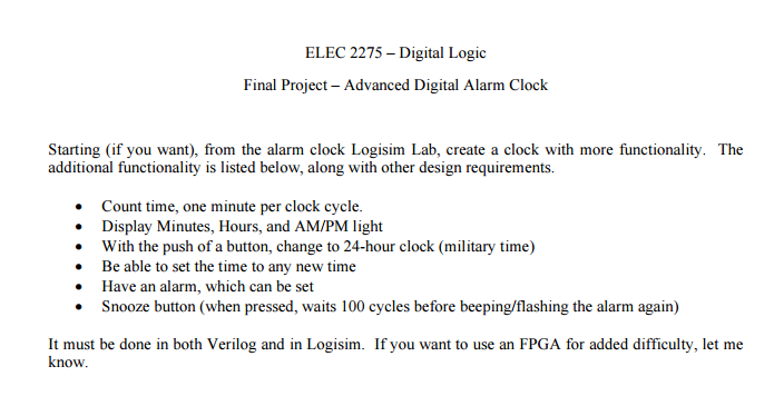 Starting (if you want), from the alarm clock Logisim | Chegg.com