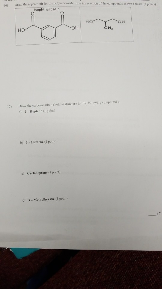 Solved 4) Draw the repeat unit for the polymer made from the | Chegg.com