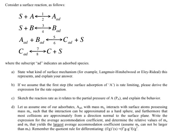 Consider a surface reaction, as follows: ad ad ad 6 | Chegg.com